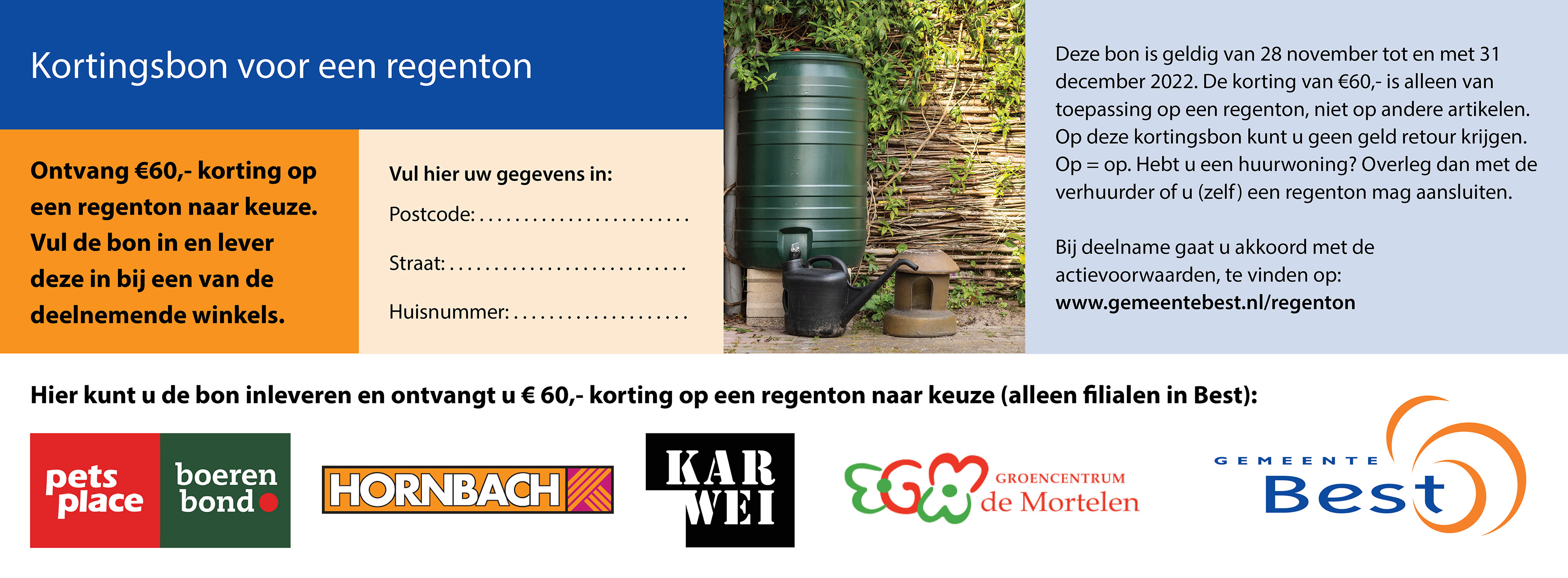 Een korting van maar liefst 60 euro op de aanschaf van een regenton ...